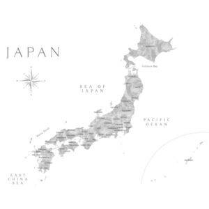 Map of Japan in gray watercolor Térképe, Blursbyai | FAVI.hu